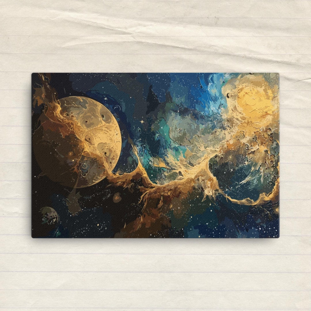 Golden Galactic Cosmos Art - Colorful Planetary Canvas Print ...