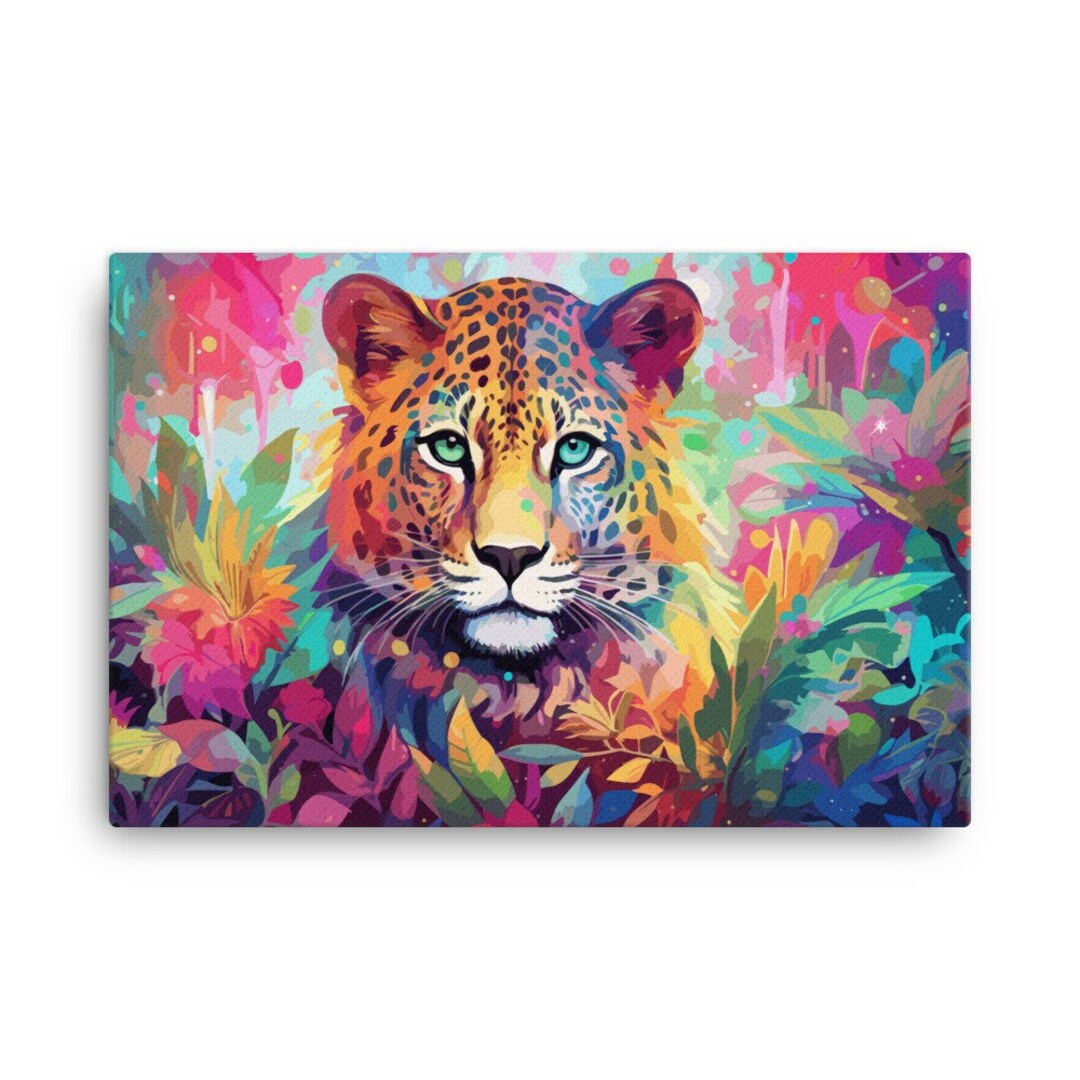 Colorful Jungle Wall Art Leopard Painting Vibrant Flower Art Leopard ...