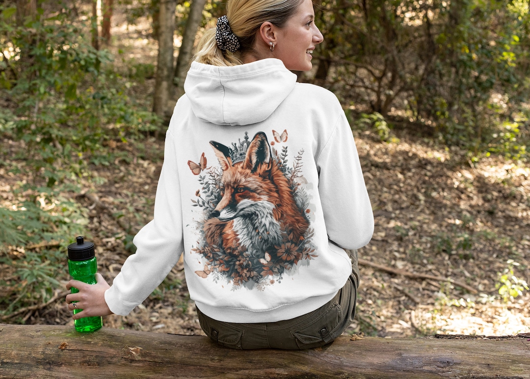 Floral Fox Hoodie, Forest Queen Hoodie, Elegant Fox Sweatshirt, Cute ...