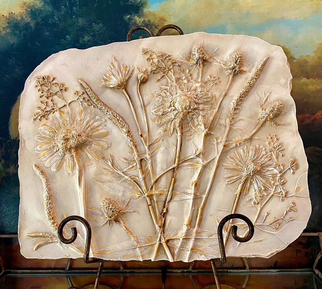 Wildflowers Original Botanical Plaster Bas-relief, Floral Wall Art ...