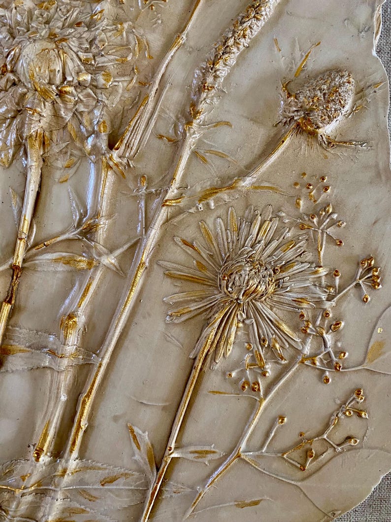 Wildflowers Original Botanical Plaster Bas-relief, Floral Wall Art ...