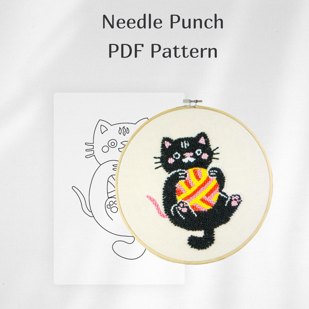 Punch Needle Black Cat Pattern, Digital PDF Template Kitty Punch ...