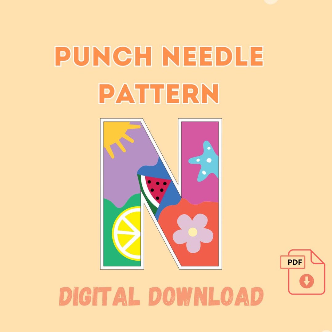 Alphabet Embroidery Letter N Punch Needle Embroidery Pattern 4' Digital ...