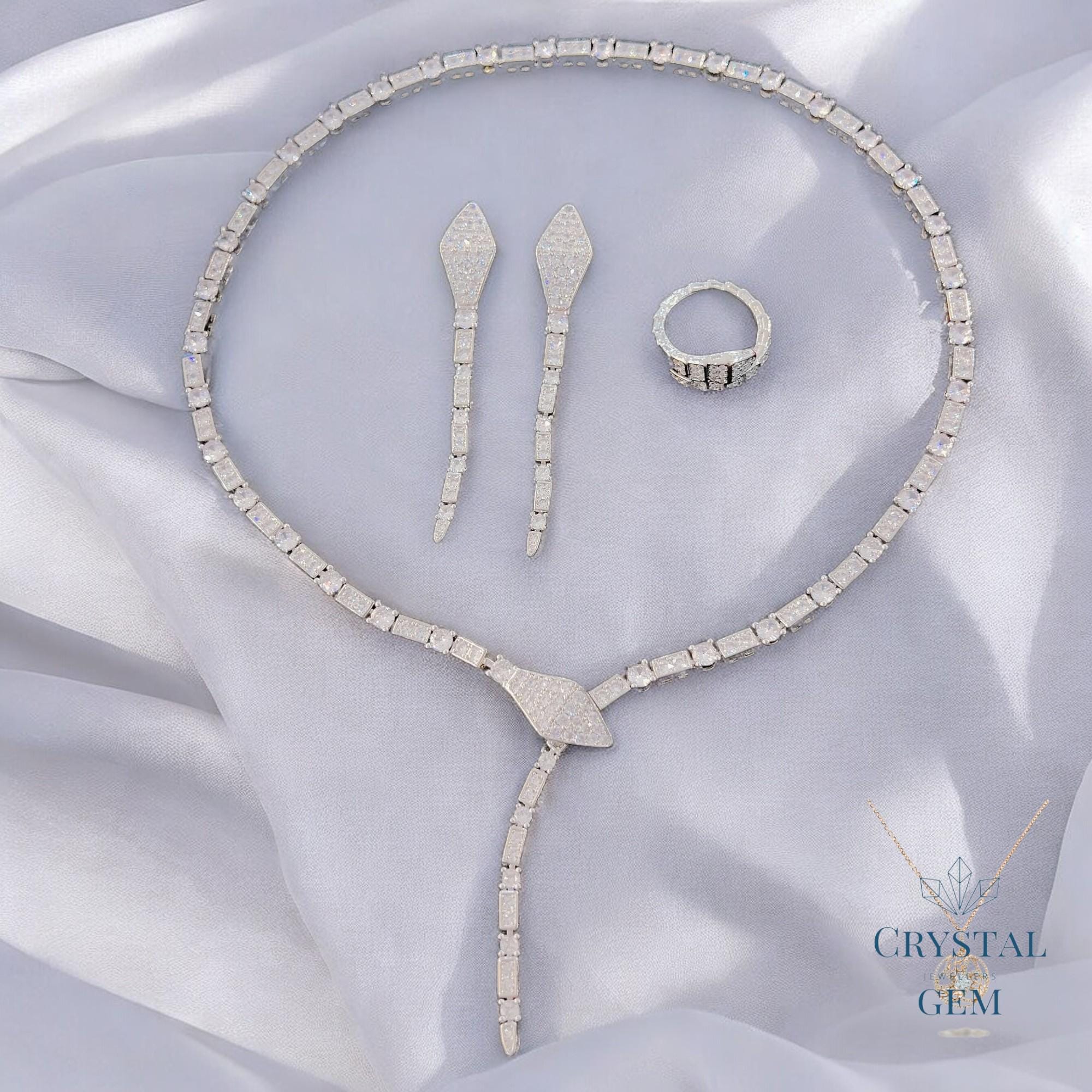 Silver Snake Jewellery Set, Pearl Snake Jewellery, Pearl Snake Necklace ...