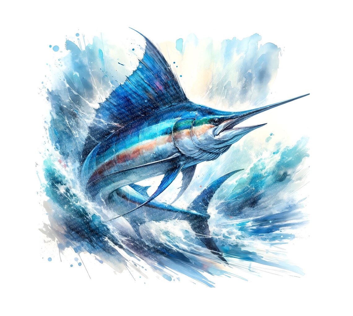 Watercolor Marlin DIGITAL DOWNLOAD Sports Fishing Graphics Marlin Print ...