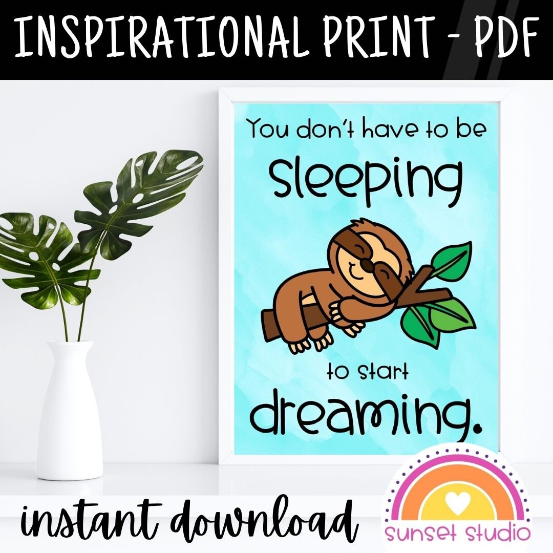 Whimsical Dreaming Sloth Inspiration Print | Printable Motivational ...