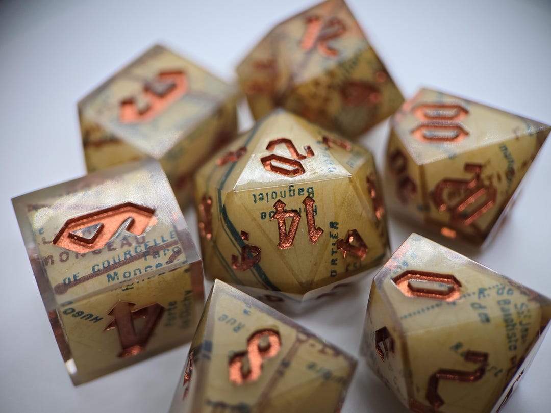 Real Map Dice 7pc Dice Set Handmade From a Genuine 1914 Map of Paris ...