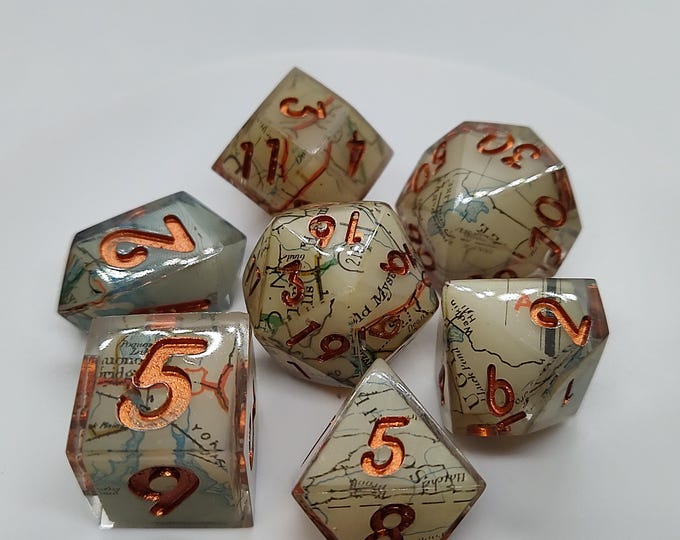 Real Map Dice 7pc Dice Set Handmade From a Genuine 1938 Map of ...