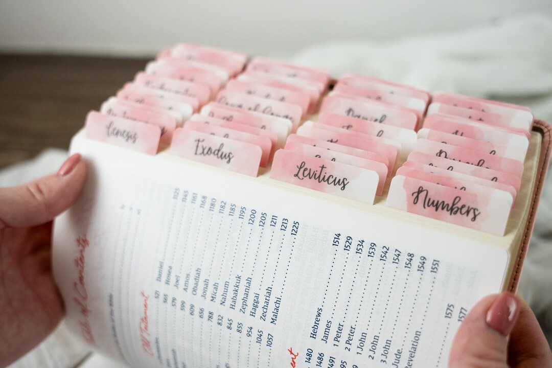 Pretty in Pink Bible Tabs, Watercolor Print Bible Tabs, 66 Books of the ...
