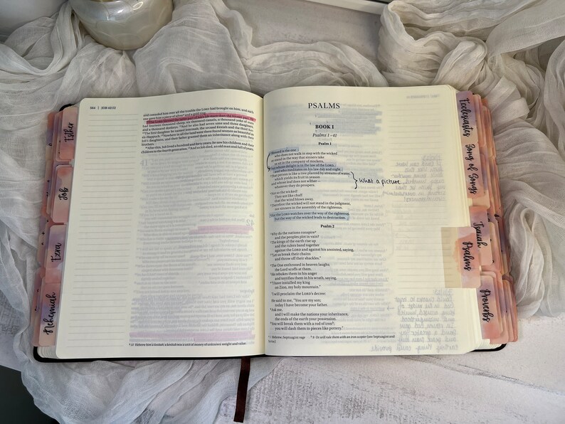 Pink, Purple & Coral Sunset Watercolor Print Bible Tabs 66 Books of the ...