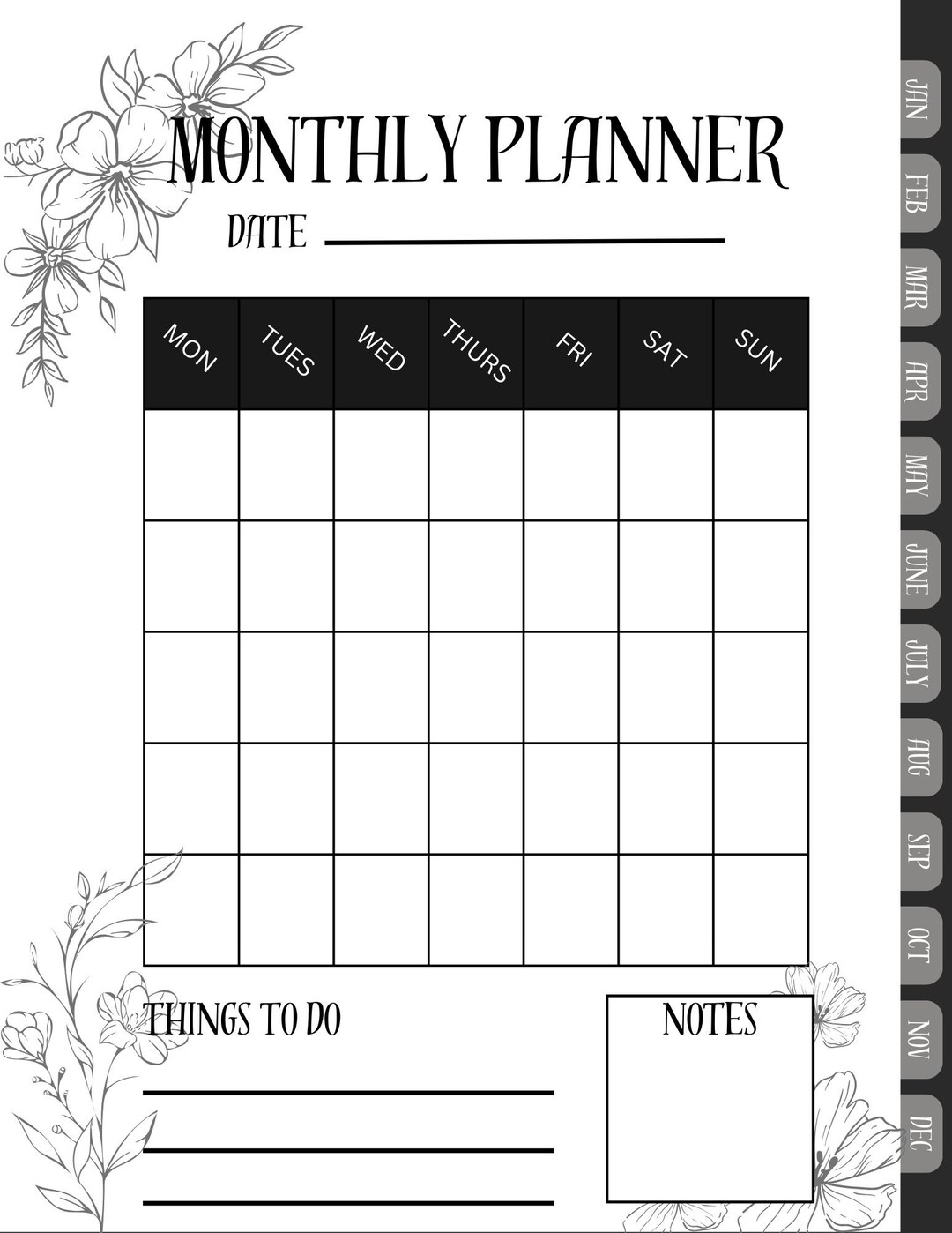 Digital Monthly Calendar Planner Editable Planner Undated Monthly ...