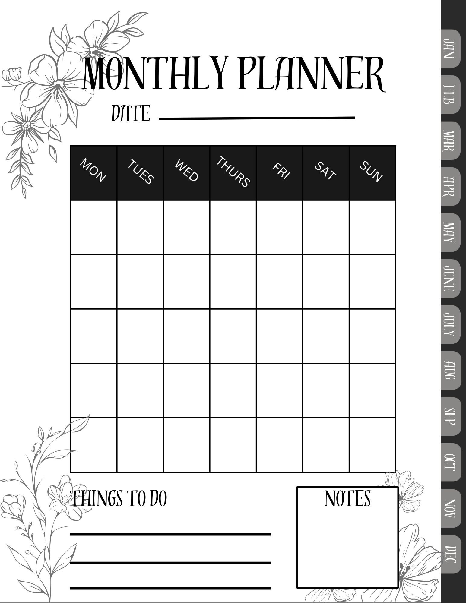 Digital Monthly Calendar Planner Editable Planner Undated Monthly ...