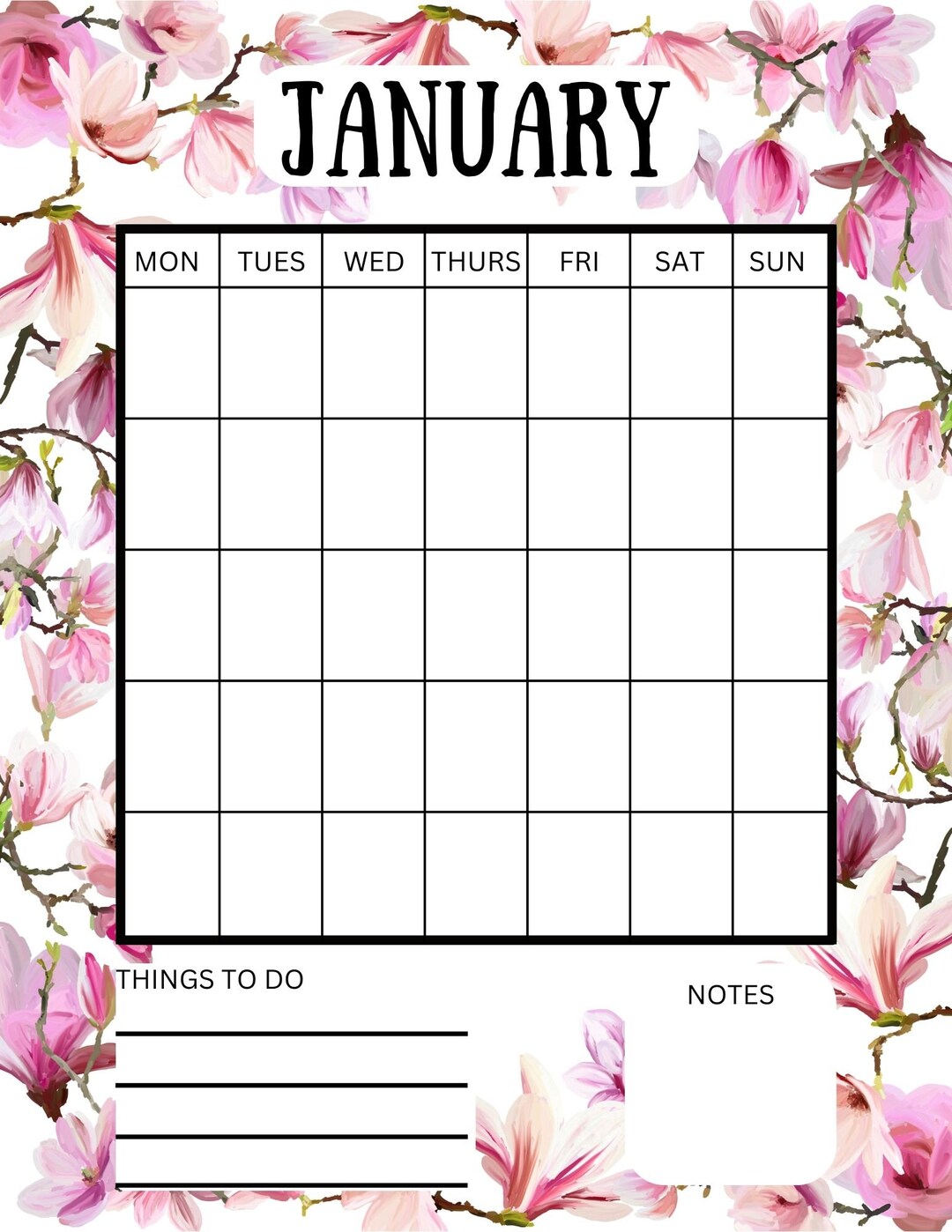 Undated Digital Calendar Monthly Portrait Planner Elegant Monthly ...