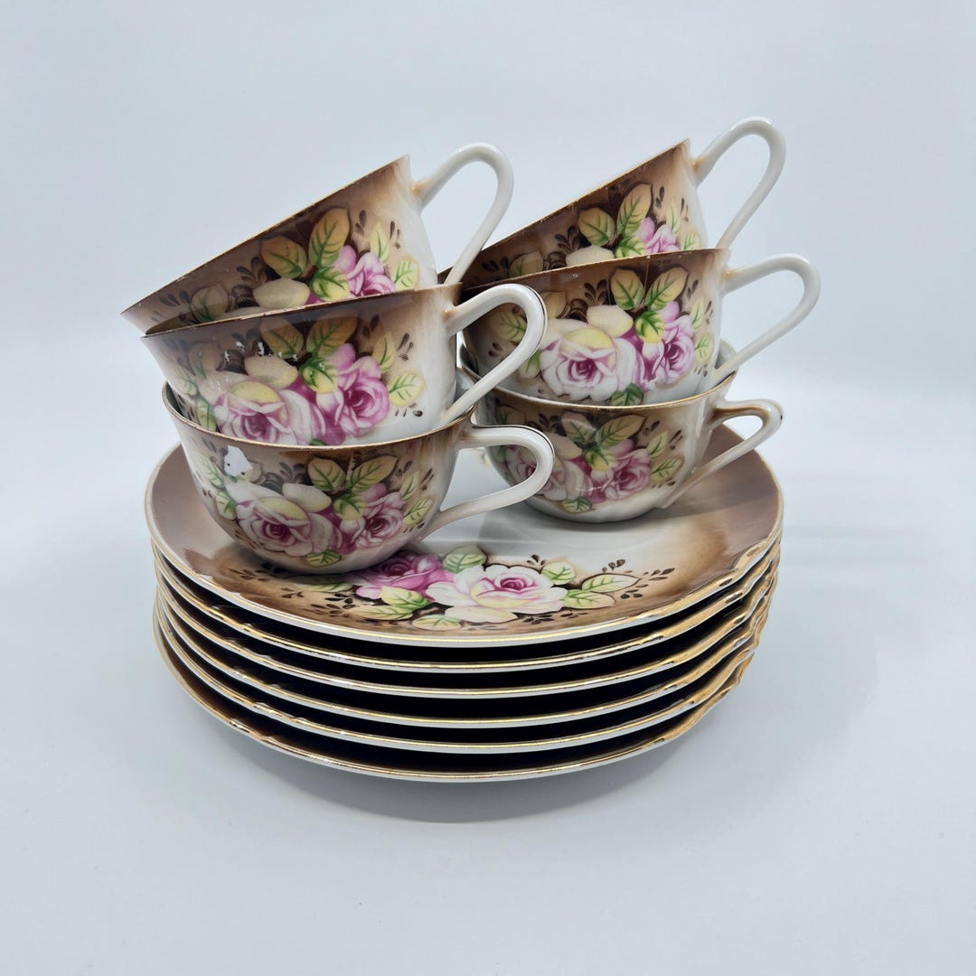 Vintage Luncheon Plates / Tea Cups / Ucagco Rose Snack Plate Set/ Japan ...