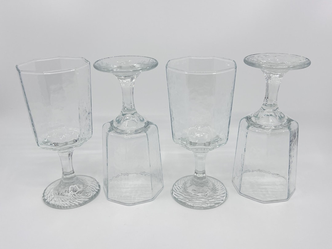 Libbey Water Glass Goblets Facets Clear Pattern 6 7/8" Tall Clear ...