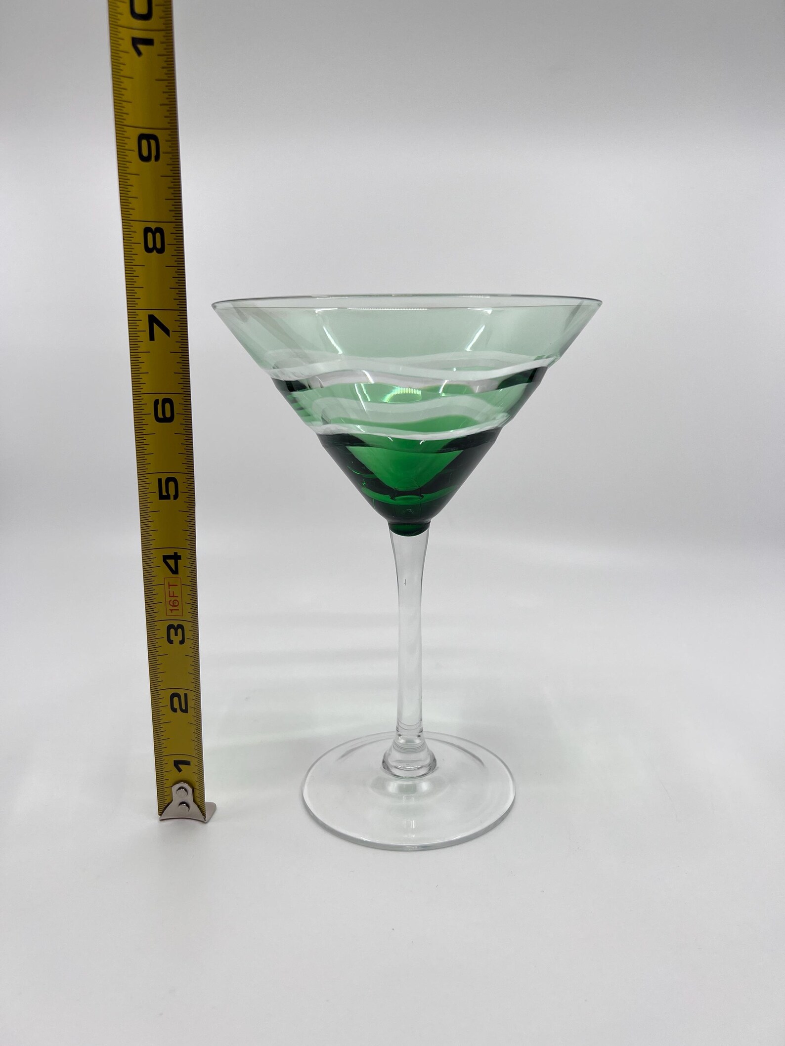 Martini Green Clear Swirl Cocktail Glasses 7 Tall Clear Stem Sets of 2 ...