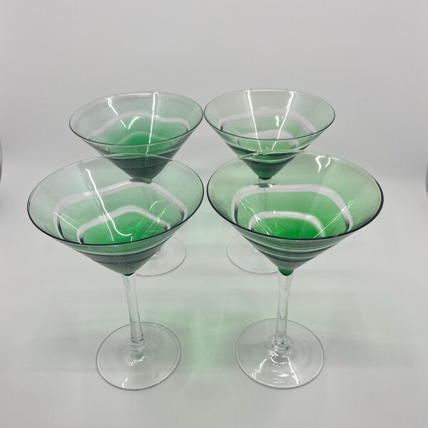 Martini Green Clear Swirl Cocktail Glasses 7 Tall Clear Stem Sets of 2 ...