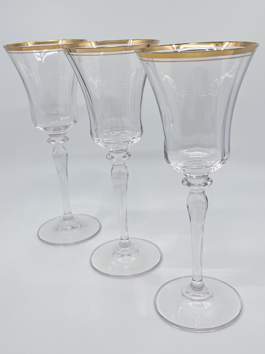 Mikasa Jamestown Water Goblet Crystal Clear Gold Trim Optic Glasses 9 1 ...