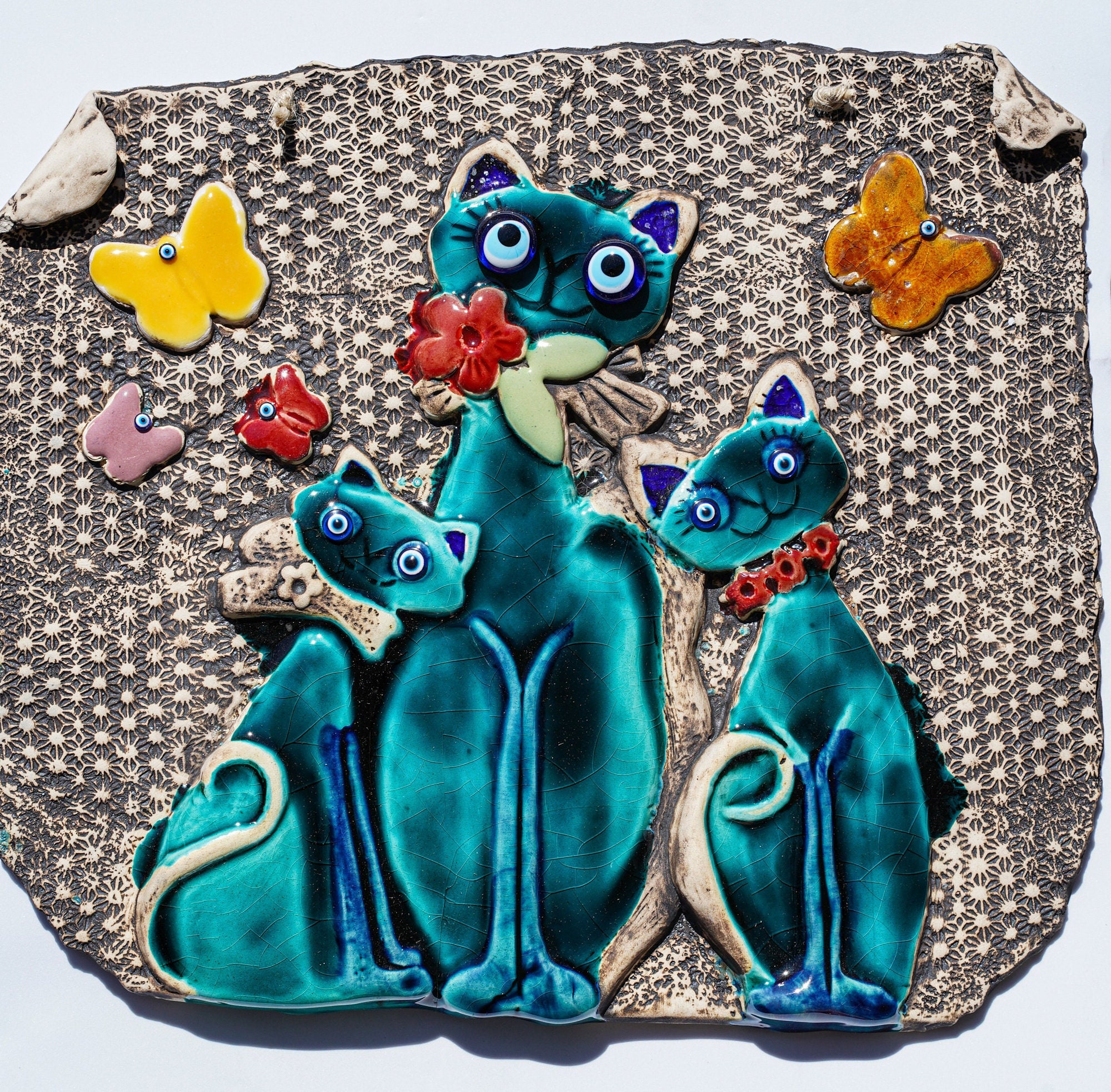 Hand Made Ceramic Cats for Wall Hanging Figure - Etsy