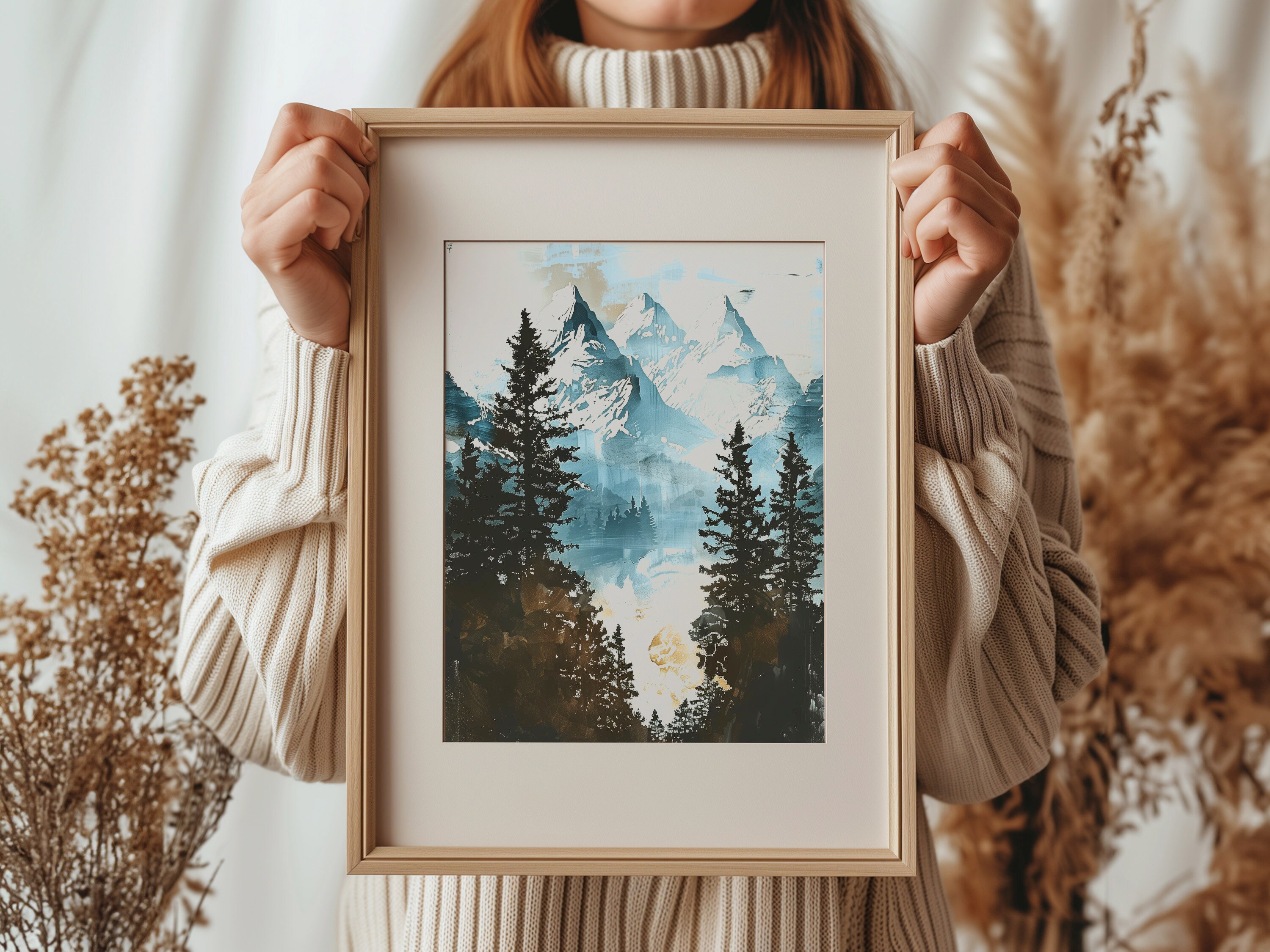 Alpine Landscape Downloadable Art - Antique Mountain Oil Painting ...
