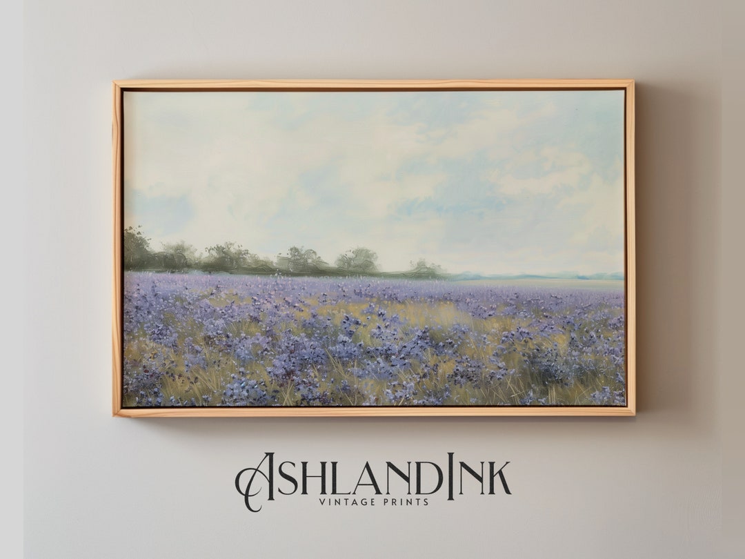 Lilac Field Spring Wildflower Oil Painting, Vintage Purple Flowers Art ...