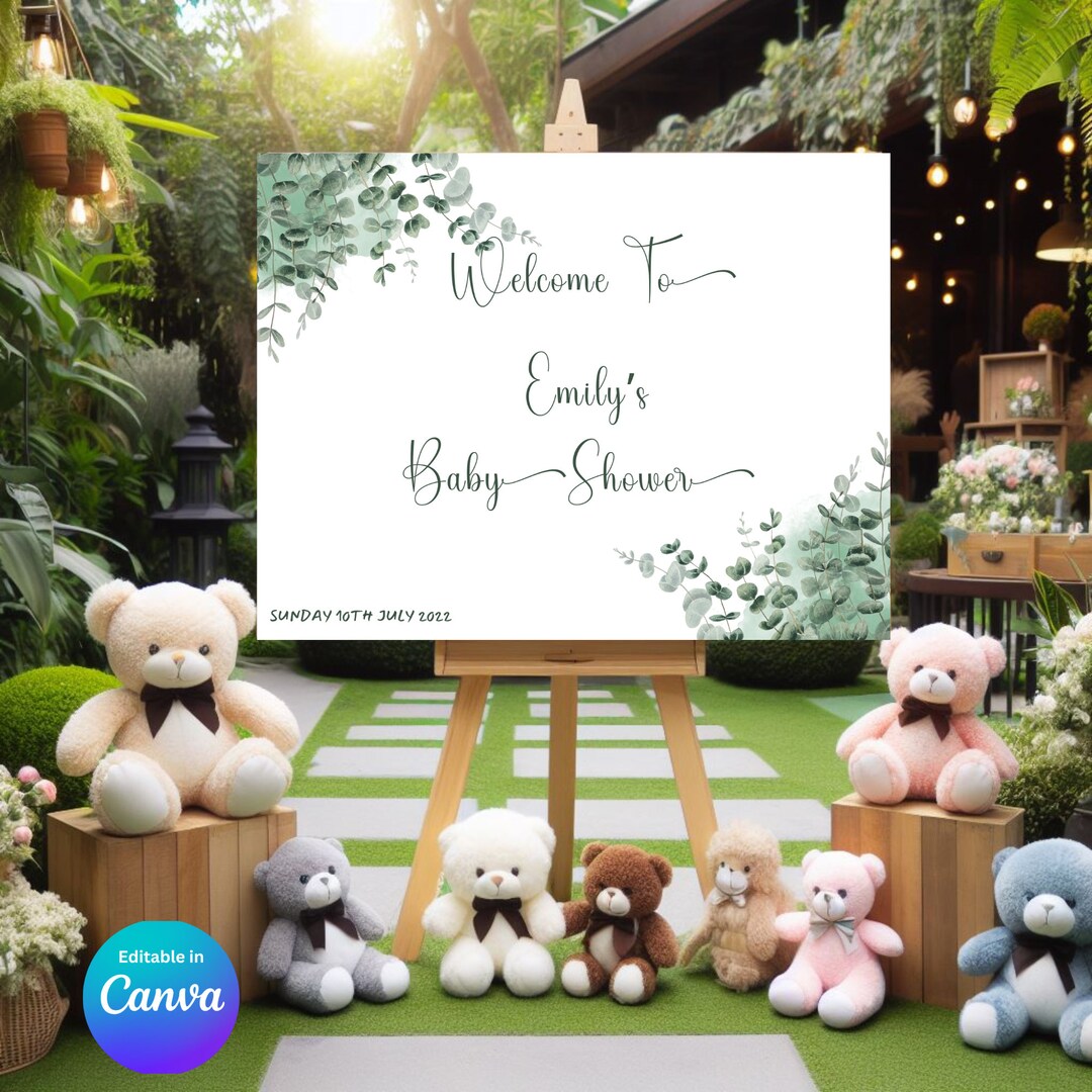 Eucalyptus Greenery Themed Baby Shower Invitation Welcome Sign for Baby ...