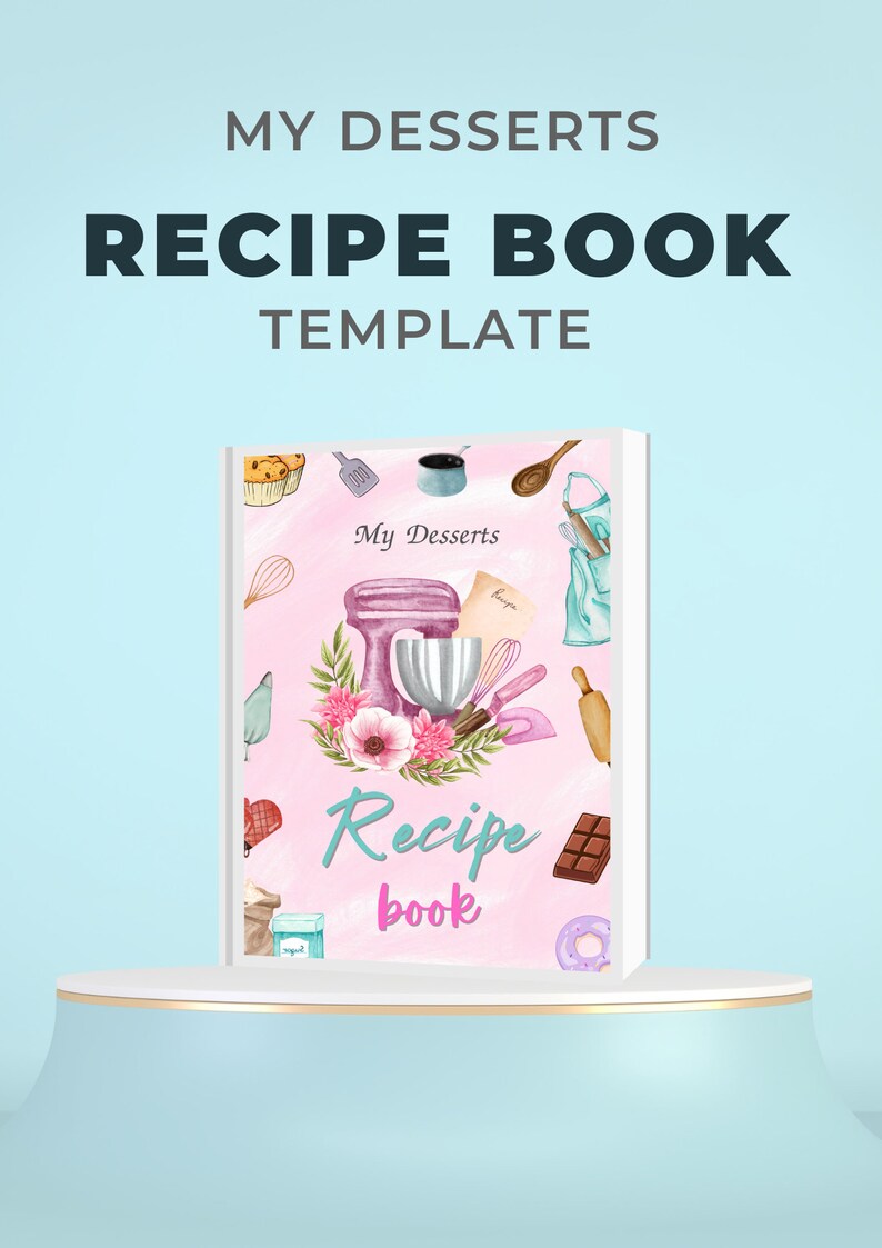 Printable Rose Watercolor Cooking Desserts Recipe Card Template Blank ...