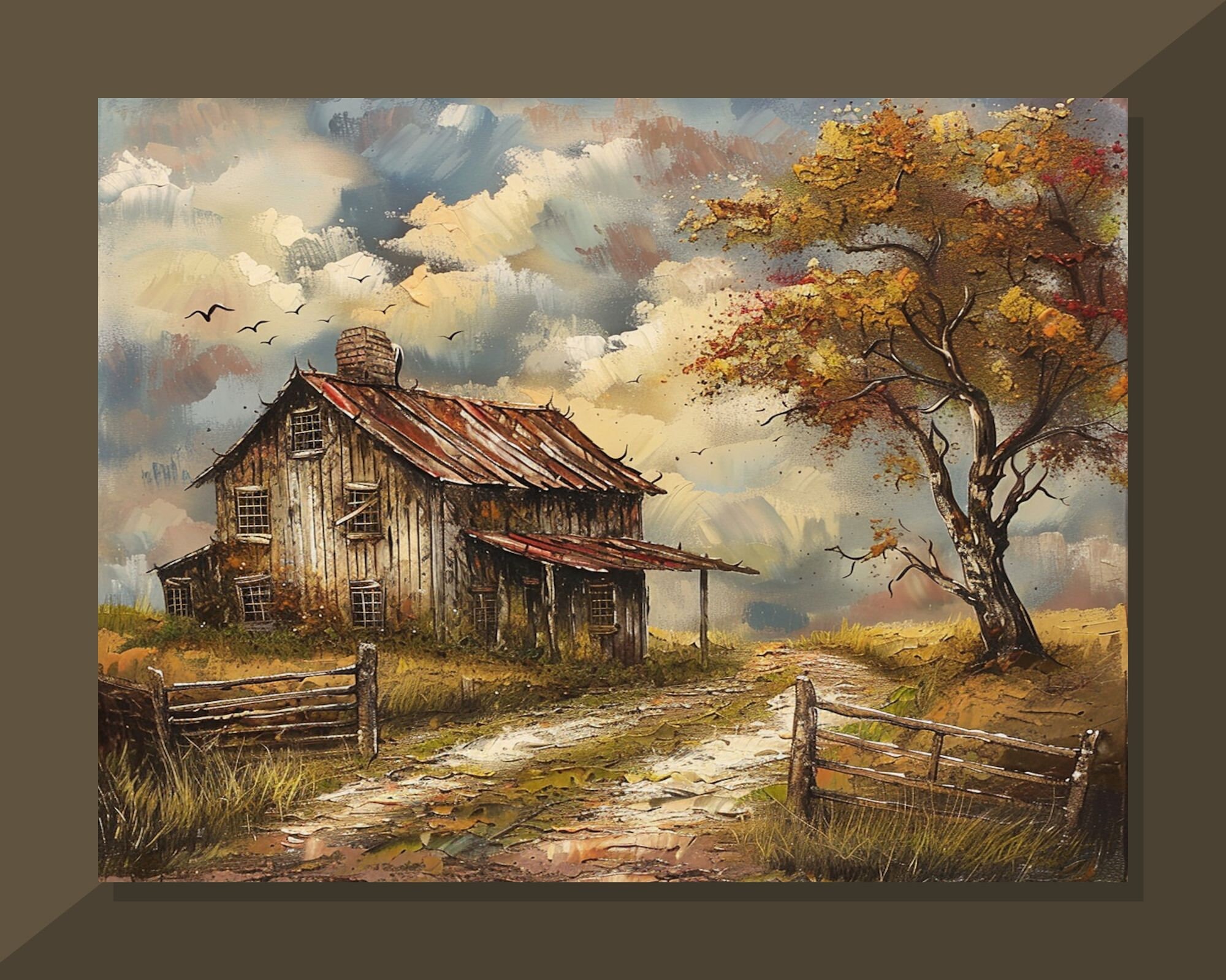 Vintage Red Roof Cabin Farmhouse Painting | Printable Wall Art | Wall ...