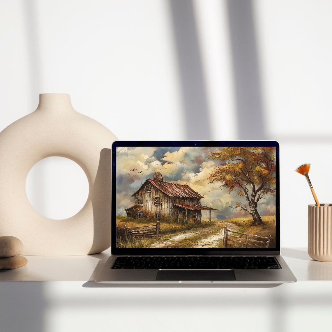Vintage Red Roof Cabin Farmhouse Painting | Printable Wall Art | Wall ...