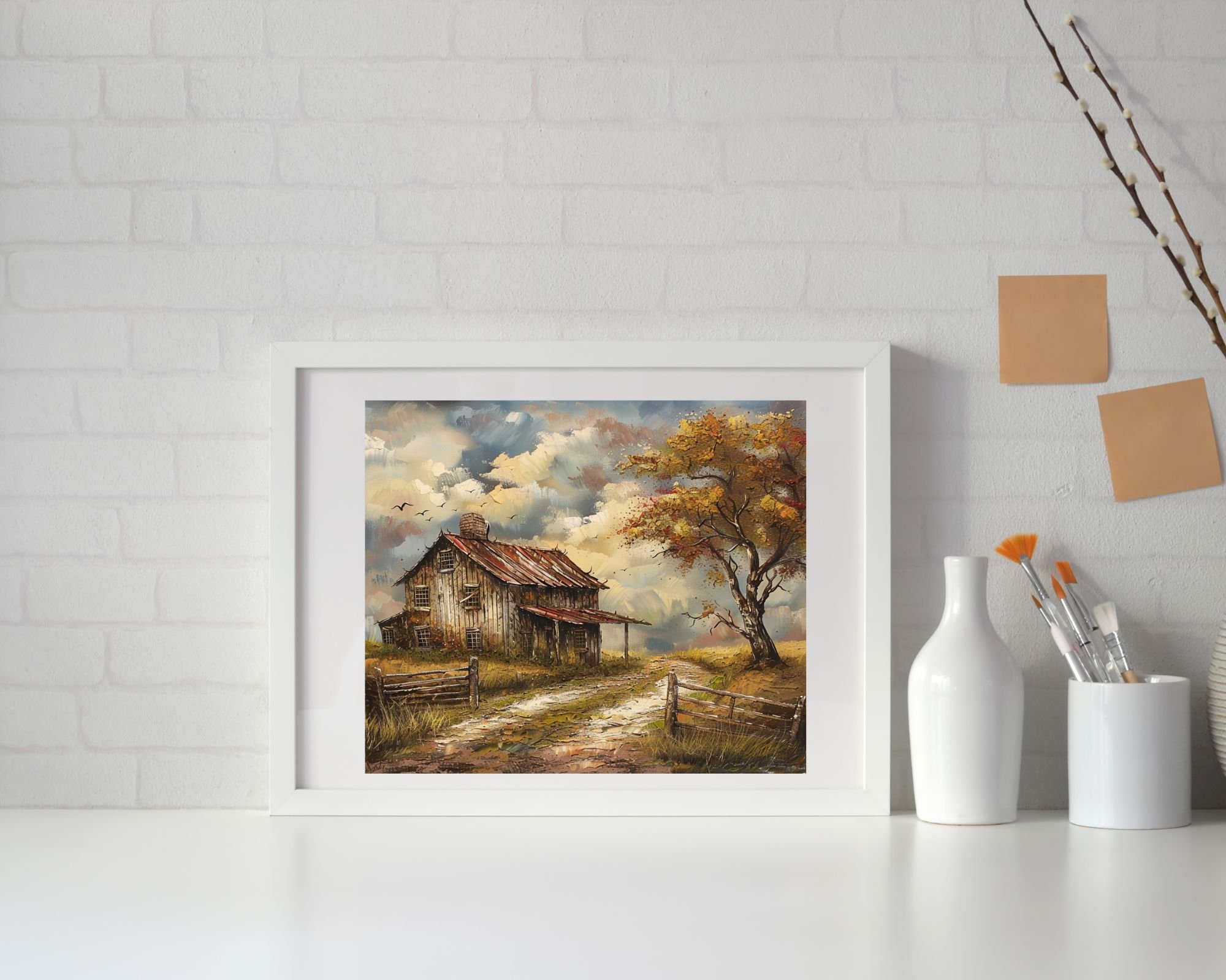 Vintage Red Roof Cabin Farmhouse Painting | Printable Wall Art | Wall ...