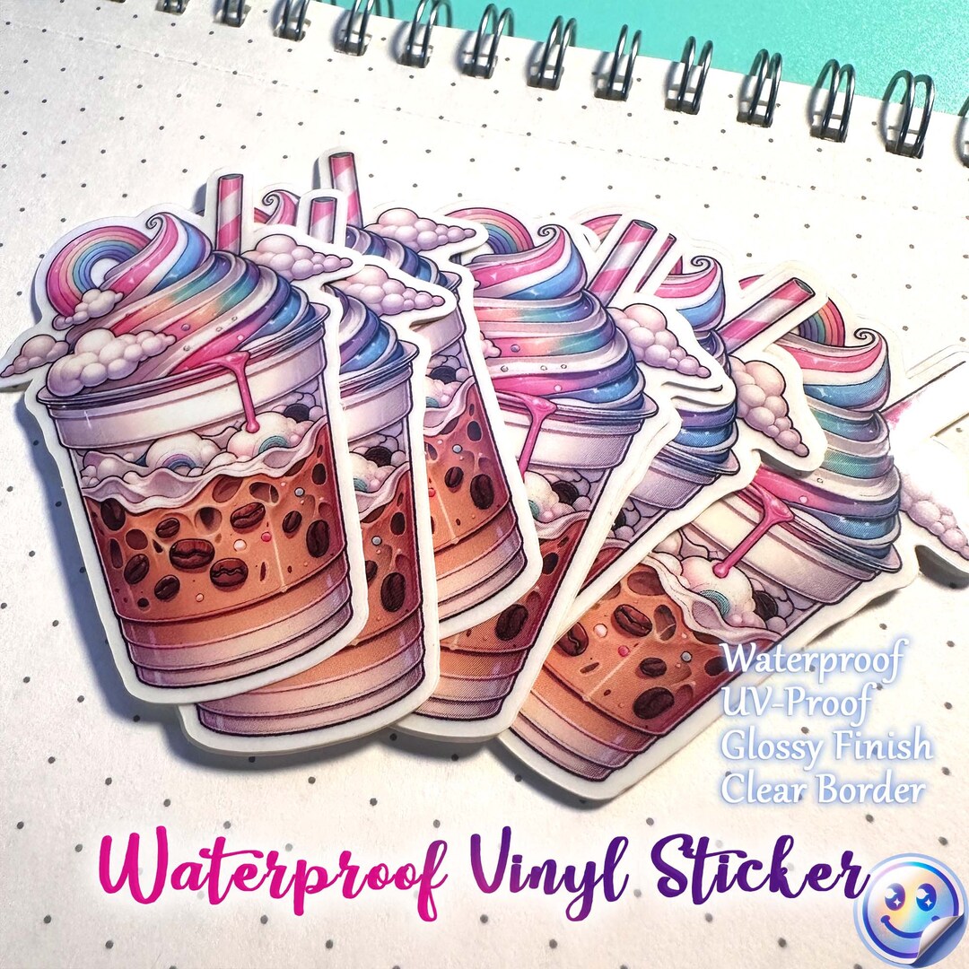 Pastel Dreams Iced Coffee Clear Border Waterproof Vinyl Sticker - Etsy
