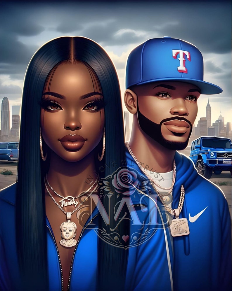 Digital Art | Bae and I | Blue and Red| African American Couples - Etsy