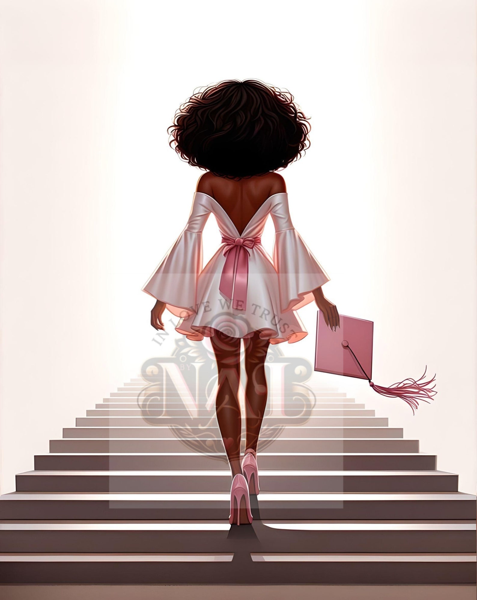 Graduation| Cap Topper| Digital Art| PNG| Pink| White| Stairs|walking ...