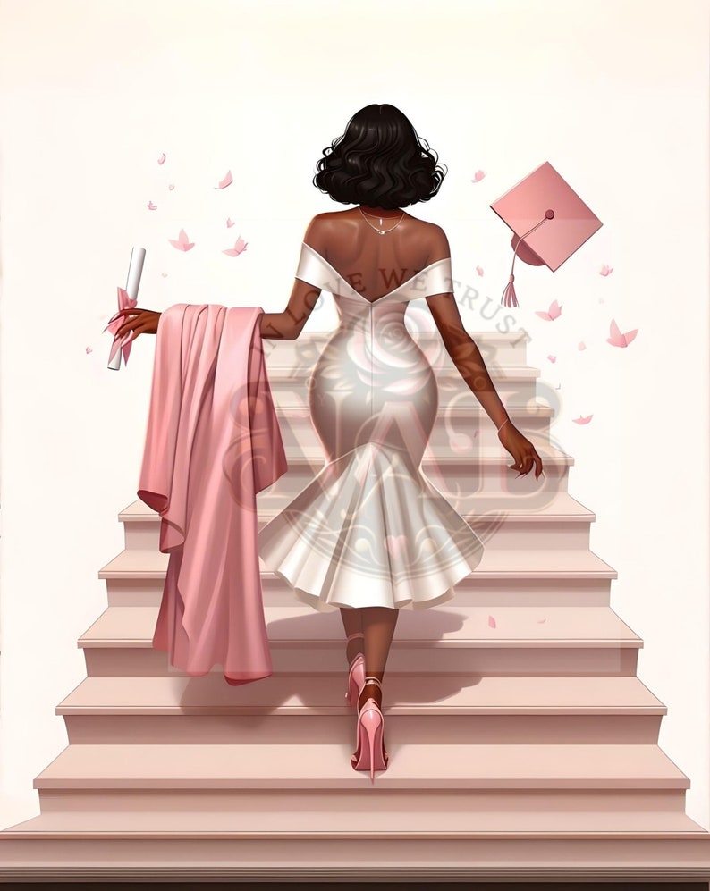 Graduation| Cap Topper| Digital Art| PNG| Pink| White| Stairs|walking ...