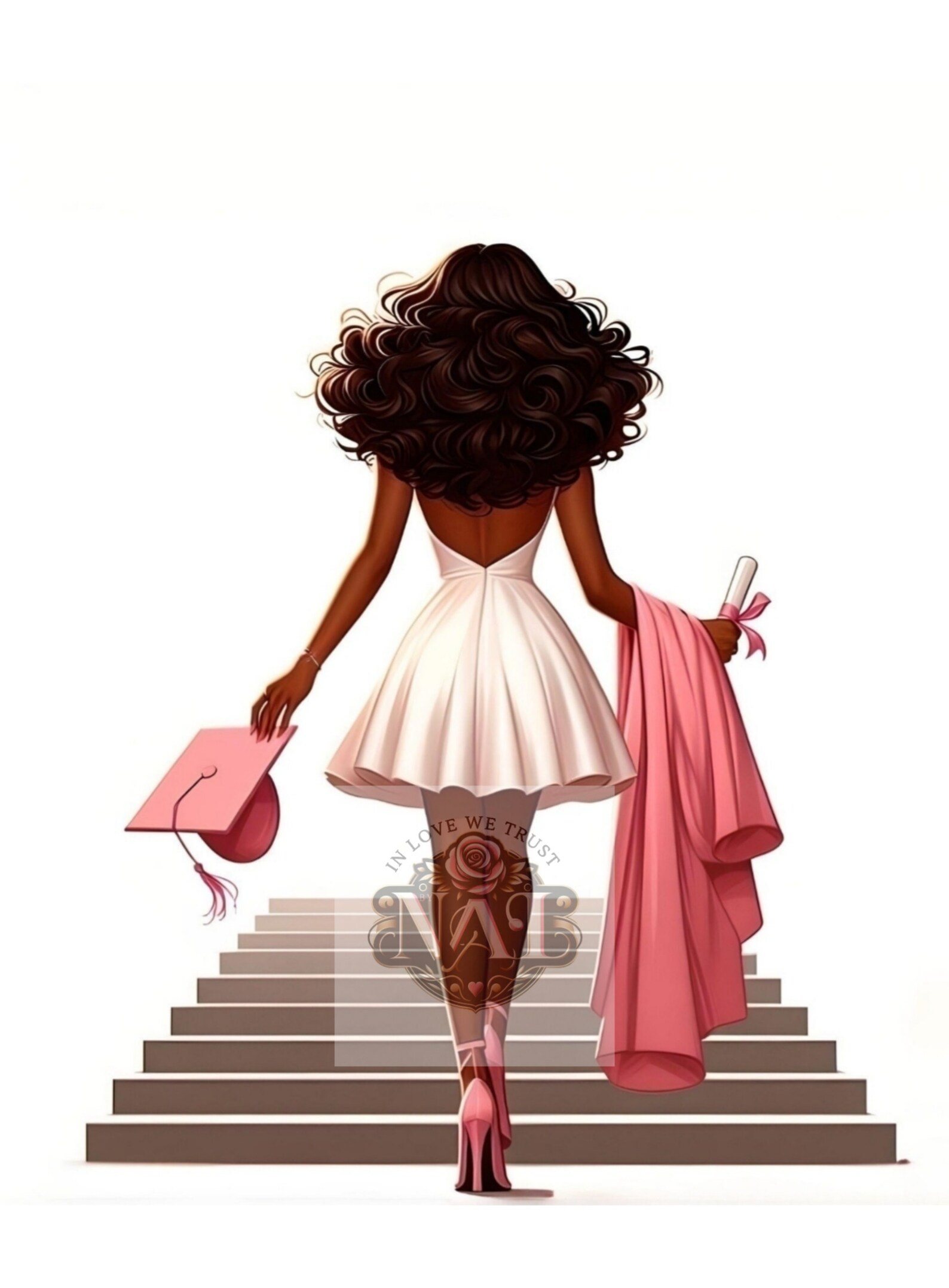 Graduation| Cap Topper| Digital Art| PNG| Pink| White| Stairs|walking ...