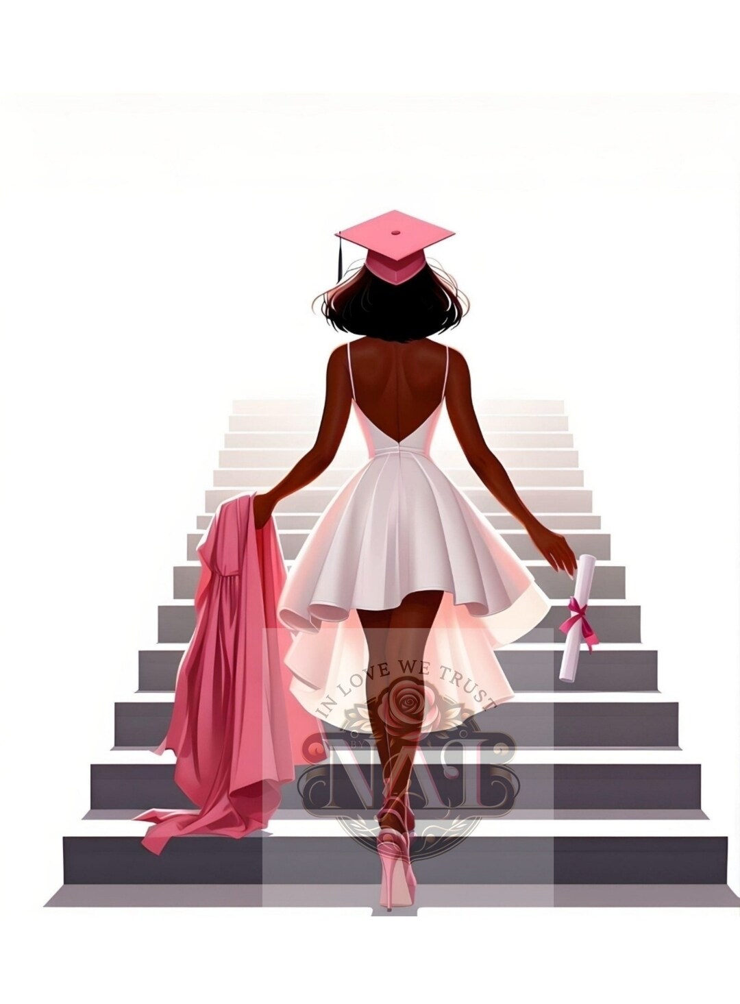 Graduation| Cap Topper| Digital Art| PNG| Pink| White| Stairs|walking ...