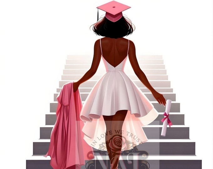Graduation| Cap Topper| Digital Art| PNG| Pink| White| Stairs|walking ...