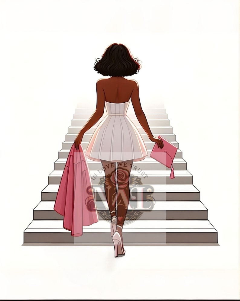 Graduation| Cap Topper| Digital Art| PNG| Pink| White| Stairs|walking ...