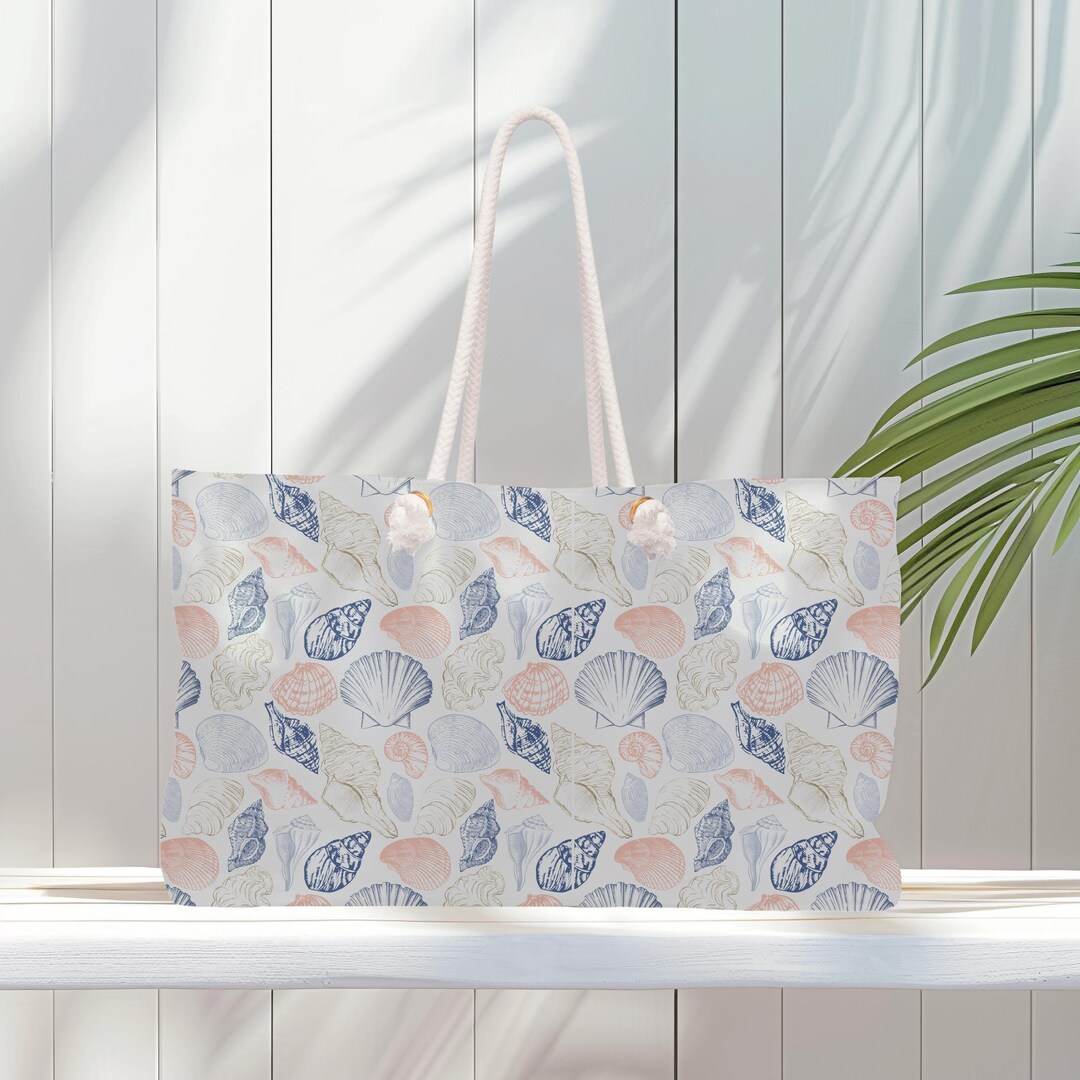 Coastal Sea Shell Weekender Bag, Coastal Vacation Bag, Large Bag ...