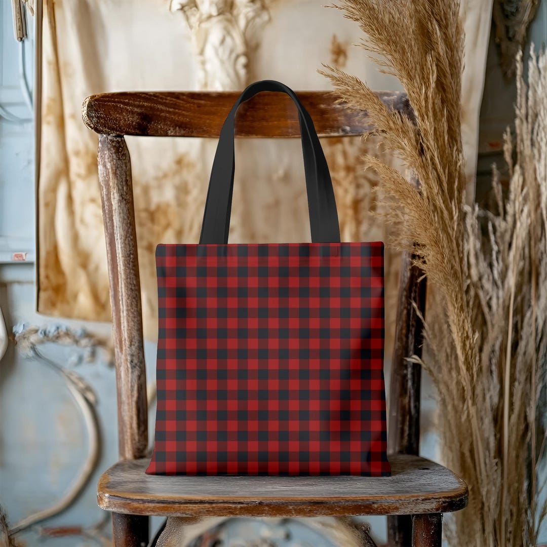 Buffalo Plaid Tote Bag, Red & Black Plaid Tote Bag, Christmas Plaid ...