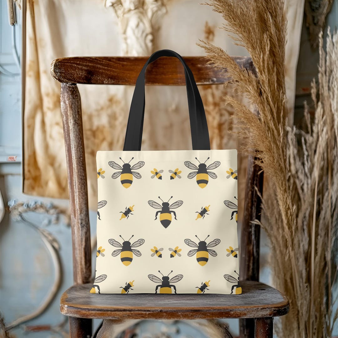 Light Bee Pattern Tote Bag, Yellow & Black Tote Bag, Bee Bag, Nature ...