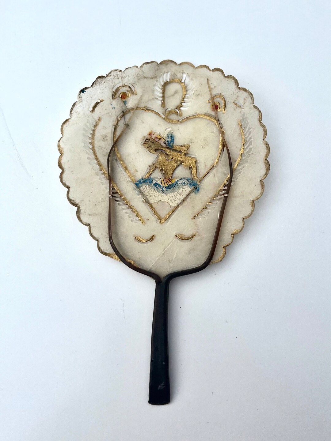 Antique Hand Painted Vellum Fan | Wayang Shadow Puppet | Exotic Decor Piece | Buffalo Horn ...