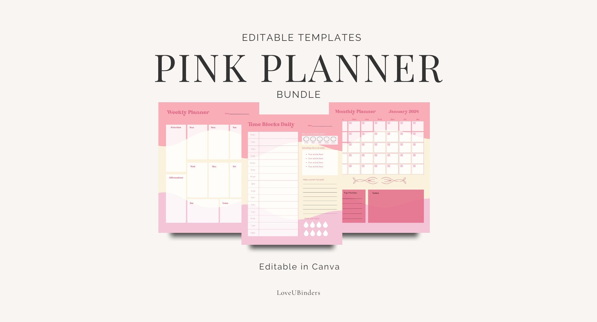 Undated Digital Cute and Simple Pink Paradise Planner Bundle With ...