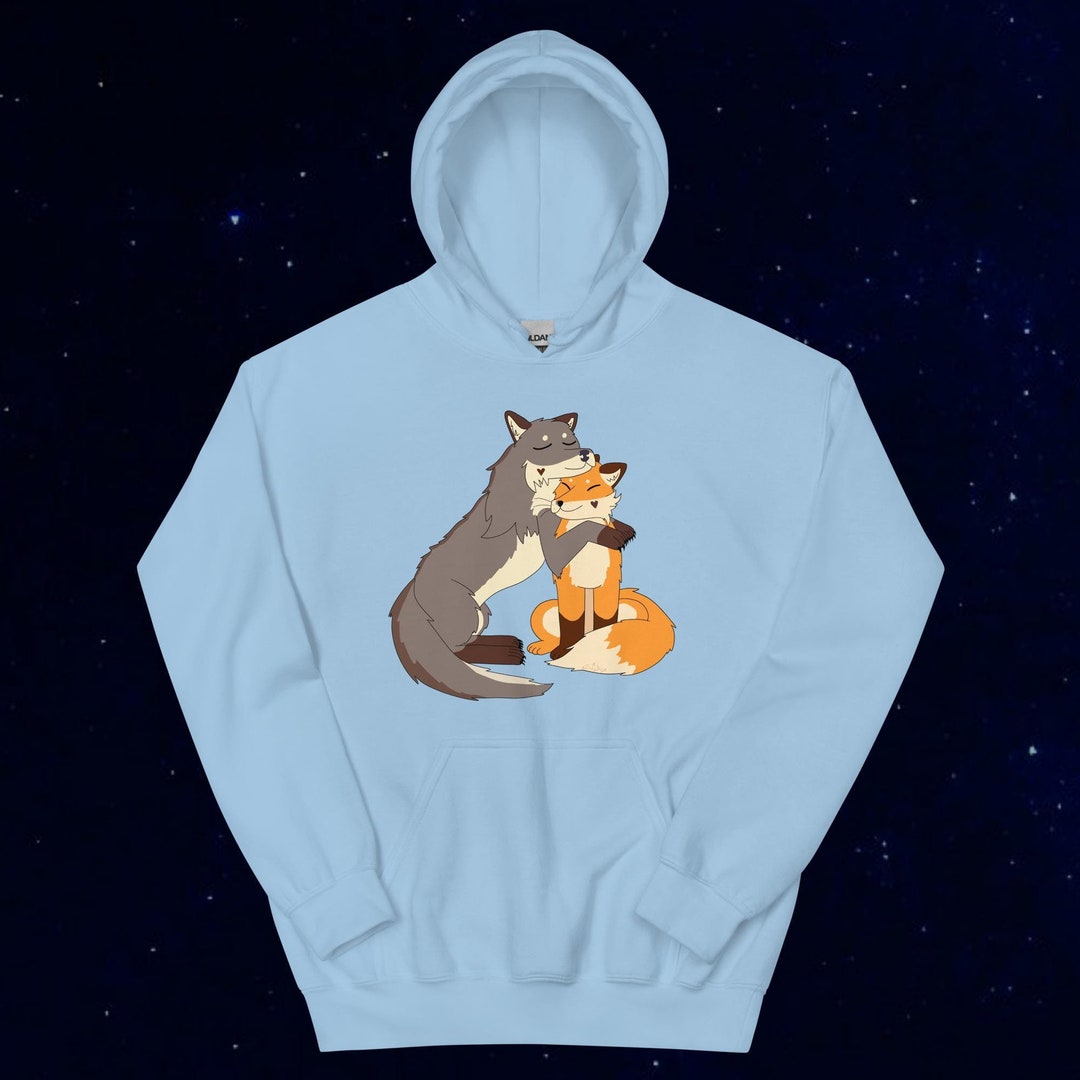 Wolf and Fox Hugging Hoodie, Gift for Fox and Wolf Lovers, Wolf and Fox ...