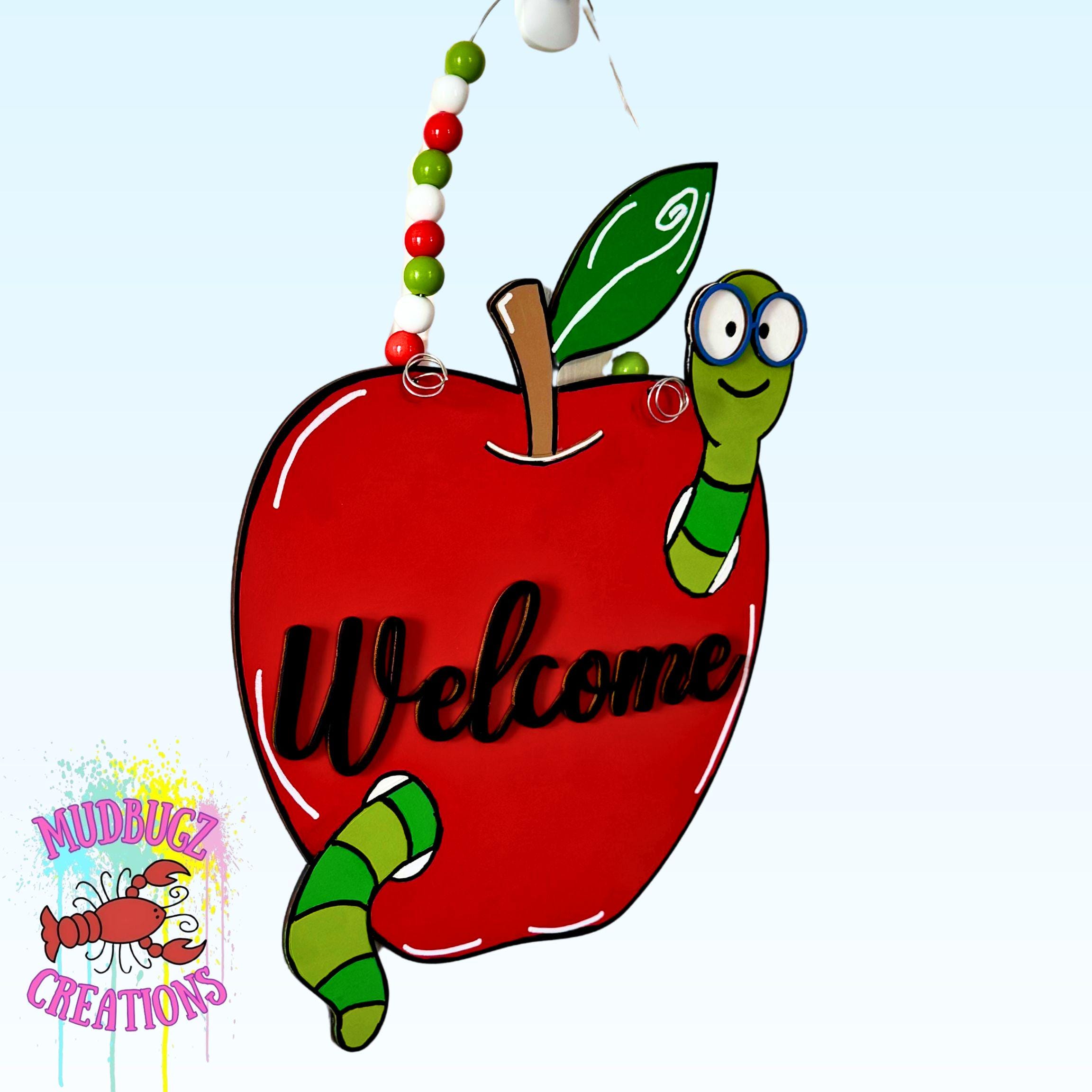 Personalized Worm in Apple Classroom Teacher Sign Door Hanger Wall ...