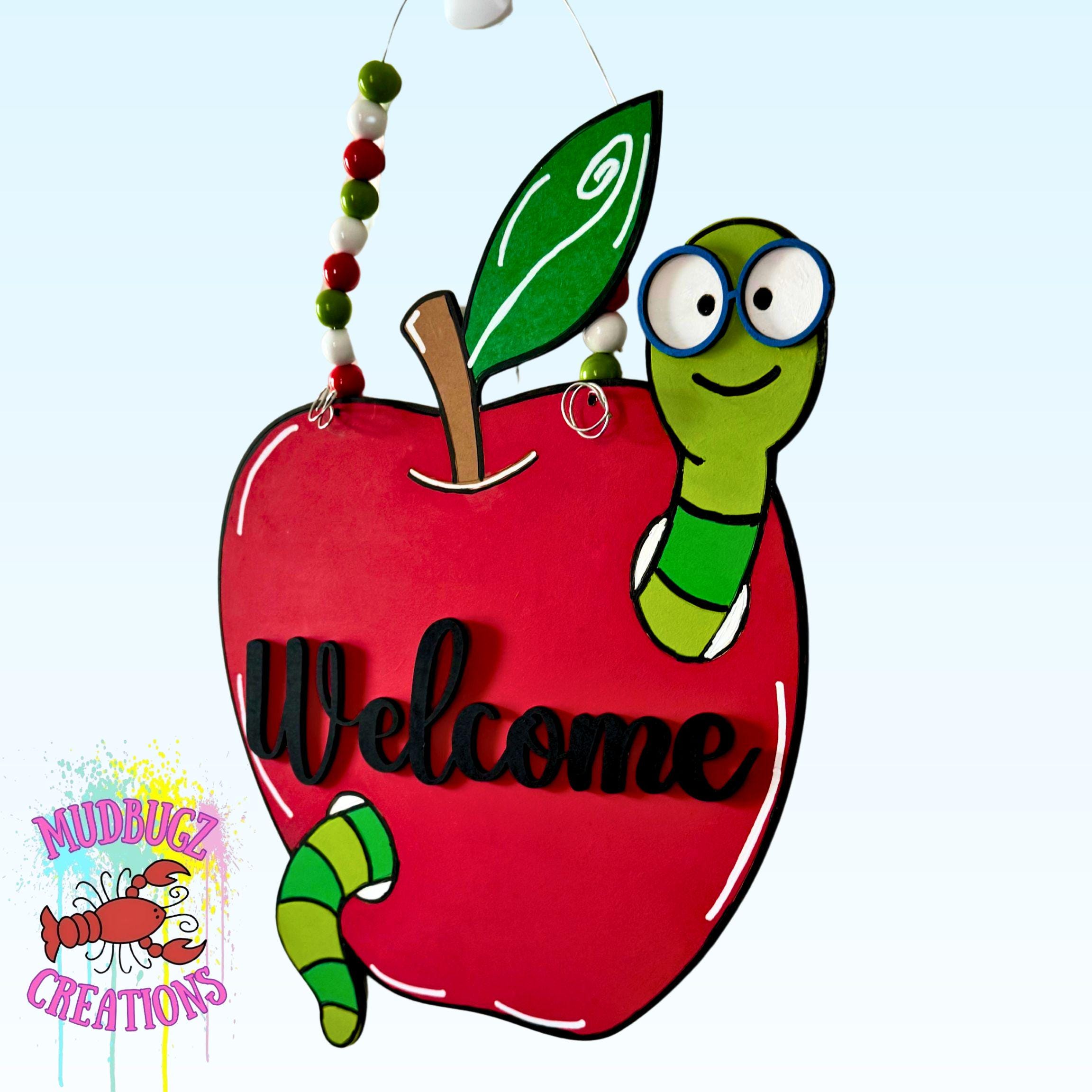 Personalized Worm in Apple Classroom Teacher Sign Door Hanger Wall ...