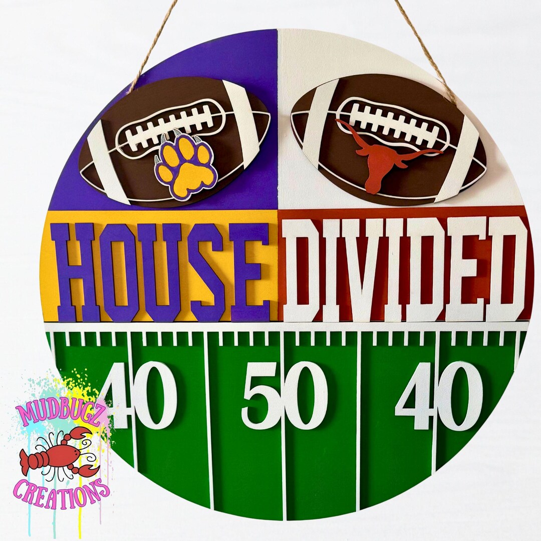 House Divided Football Season Fall Sports Laser Cut Wood Round Door ...