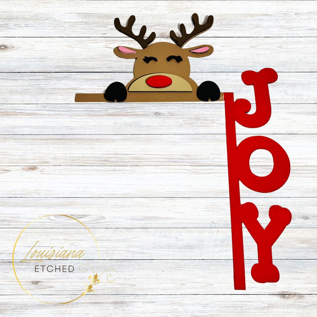 Rudolph Reindeer Peeking 3D Laser Cut Christmas JOY Door Corner Door ...