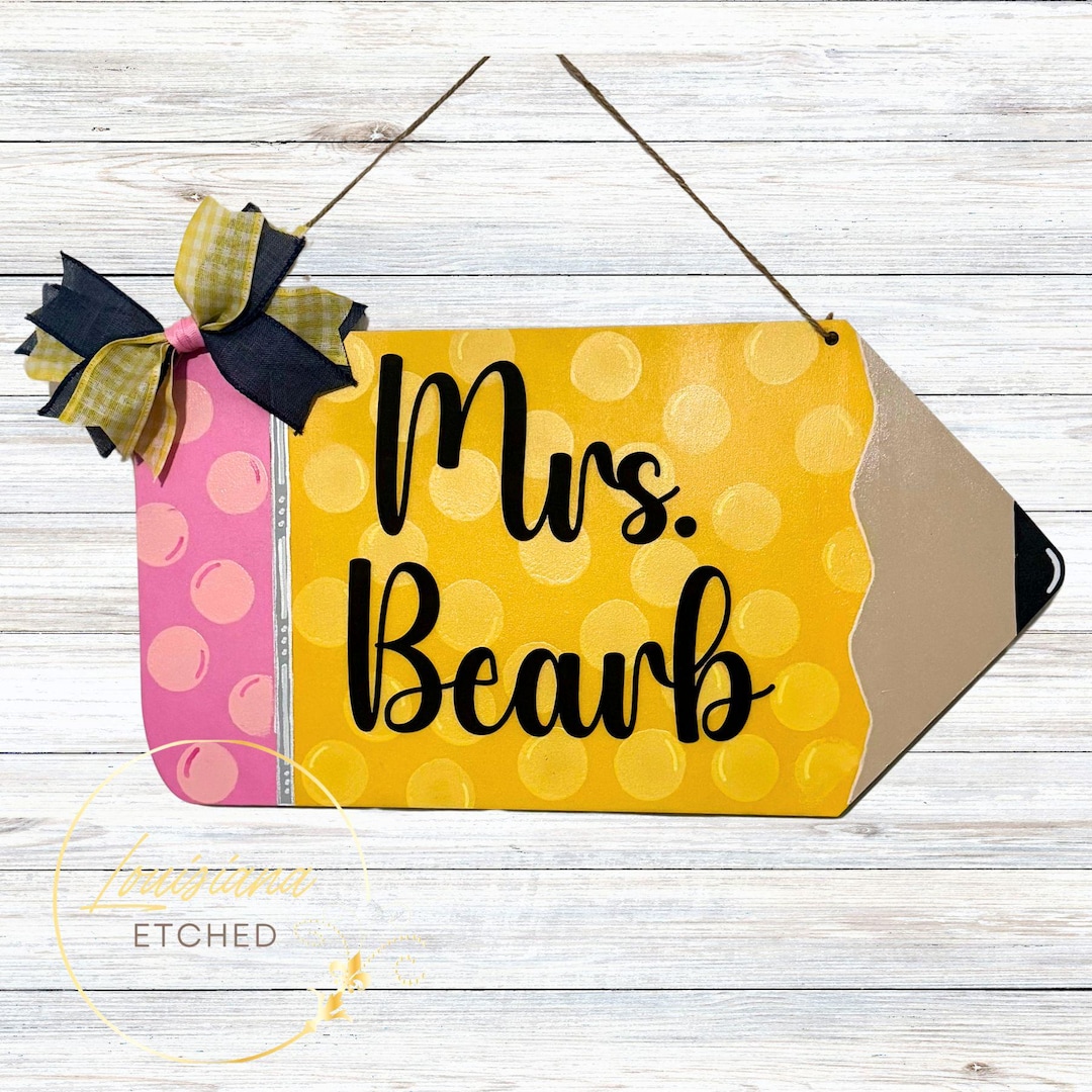 Personalized Pencil Teacher Sign Door Hanger Wall Hanger - Etsy
