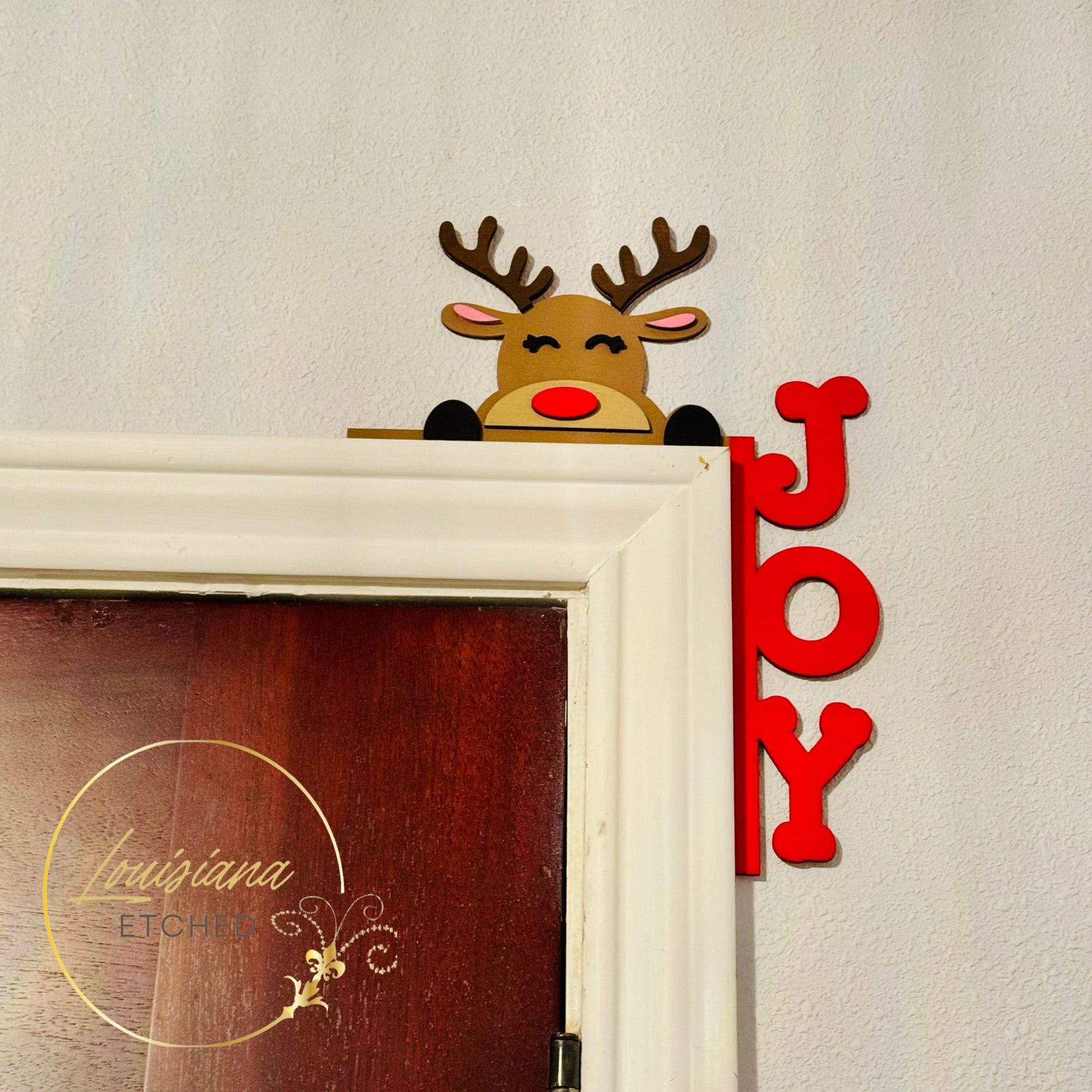 Rudolph Reindeer Peeking 3D Laser Cut Christmas JOY Door Corner Door ...